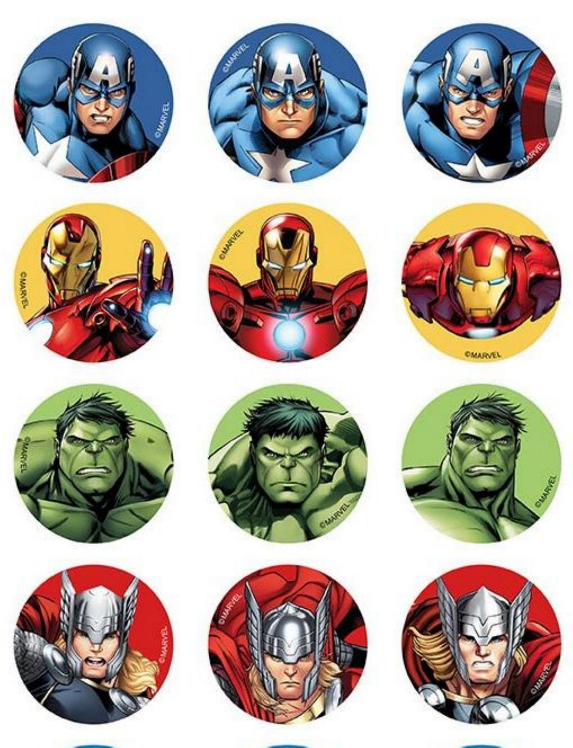 24 Avengers Hulk America Thor Muffin Toppers, Party Muffin Decorations ...