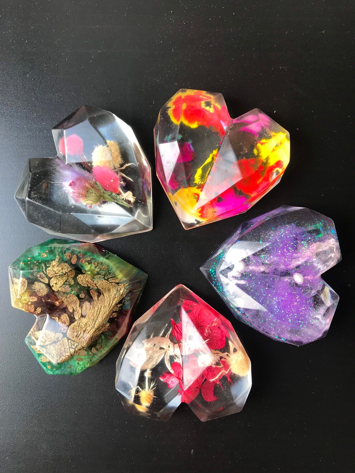 Custom Resin Diamond Heart Paperweight Magnet Hearts Resin - Etsy