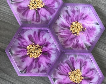 Purple 3D Flower Resin Coasters With Glitters Housewarming - Etsy
