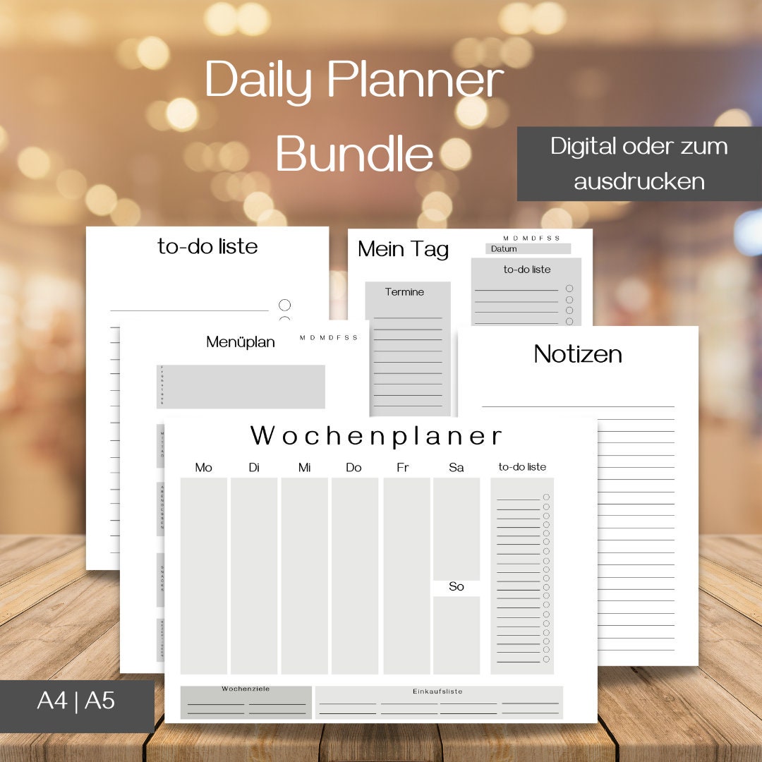 Daily Planner Bundle SET PDF A5 A4 Instant Download Menu Planner - Etsy