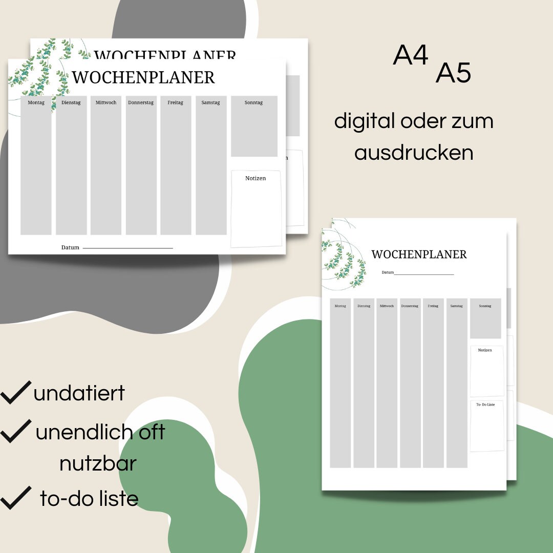 Weekly planner deutsch A5 download wochenplaner pdf - Etsy Nederland