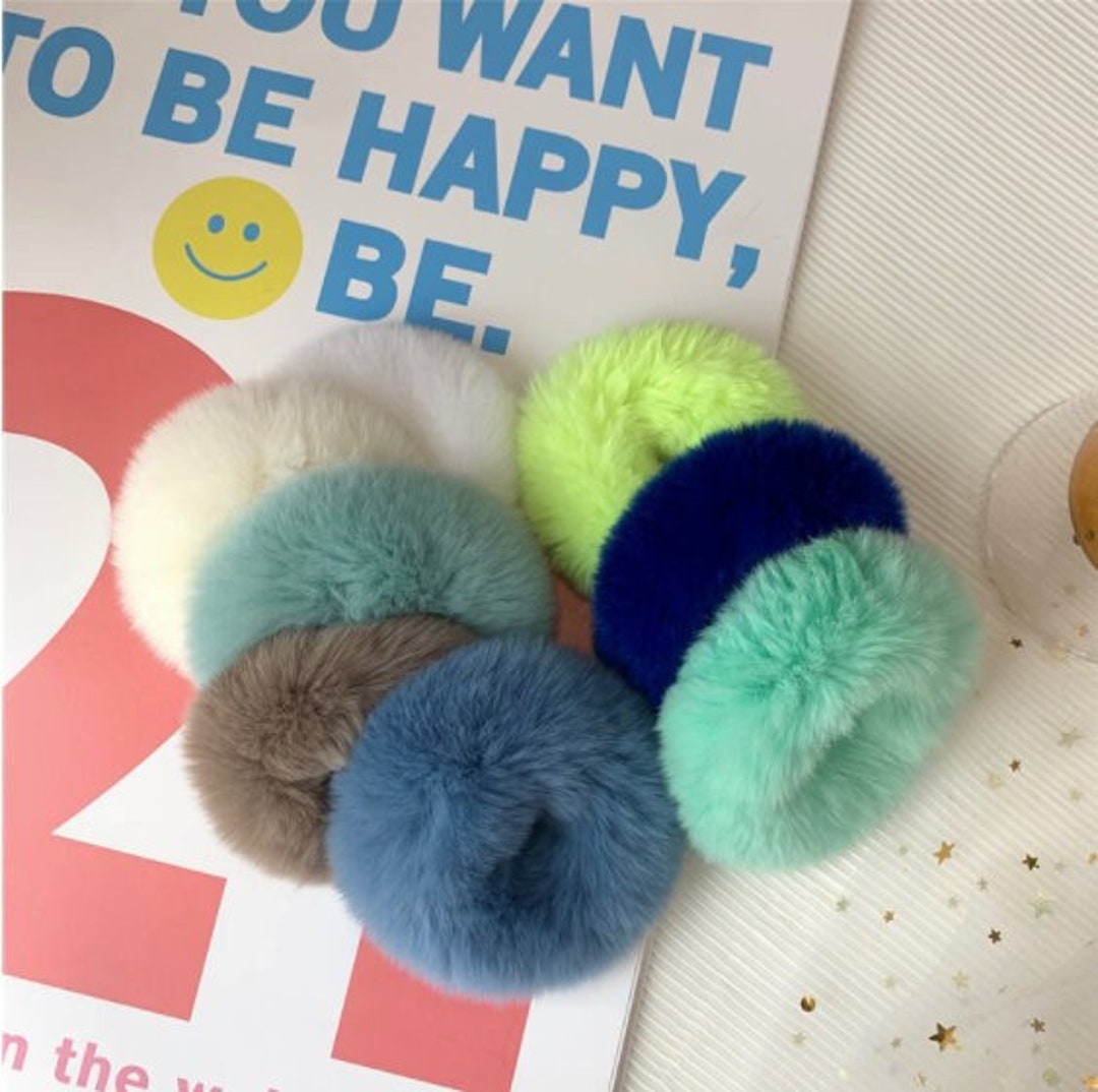 Green Color Palette Selection Real Rabbit Fur Scrunchie, Ponytail ...