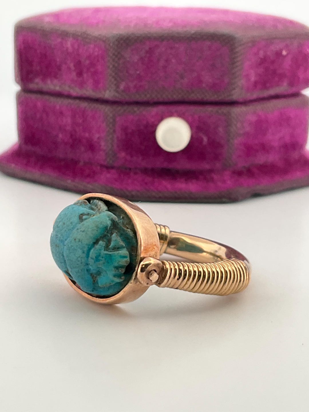 Vintage 9k Scarab Ring Swivel Mount Blue Egyptian Yellow Gold - Etsy