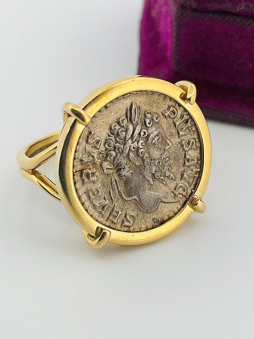 Ancient Roman Coin Ring: 18k Gold Septimius Severus Denarius - Etsy
