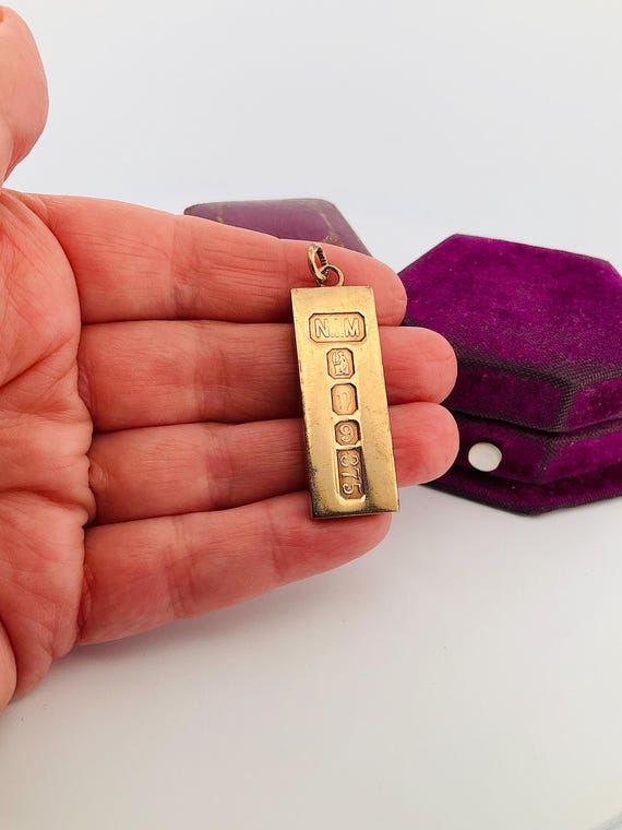 Vintage 1979 9ct Yellow Gold Ingot Bar Pendant (JA15) - Gem