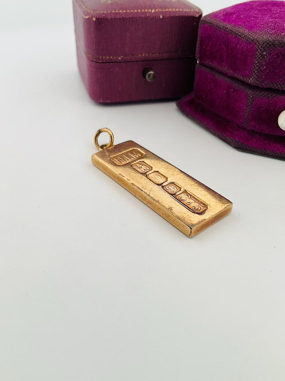 Vintage 1979 9ct Yellow Gold Ingot Bar Pendant (JA15) - Gem