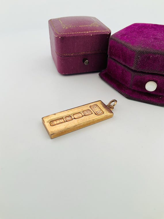 Vintage 1979 9ct Yellow Gold Ingot Bar Pendant (JA15) - Gem