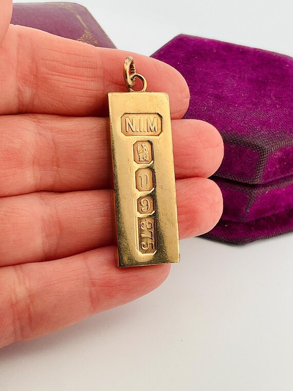 Vintage 1979 9ct Yellow Gold Ingot Bar Pendant (JA15) - Gem
