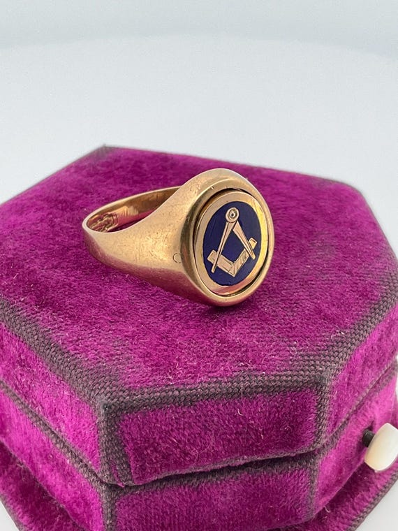 Vintage 9k Gold Reversible Swivel Masonic Ring - Gem