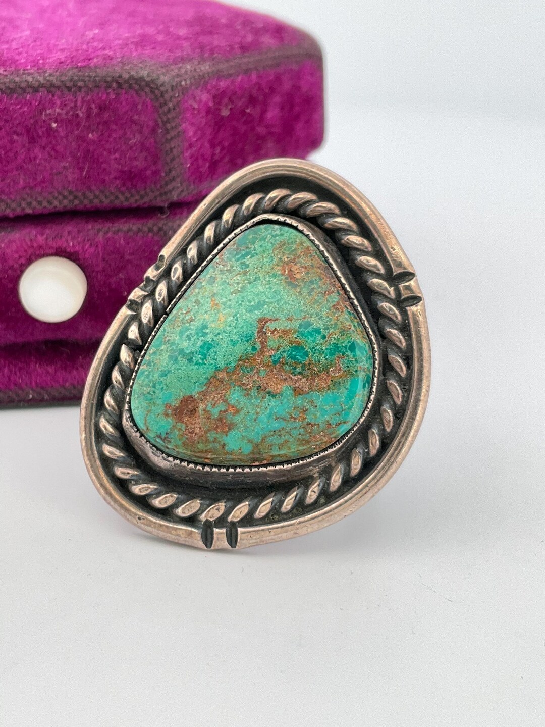 Vintage Sterling Silver Native American Large Turquoise Ring - Etsy