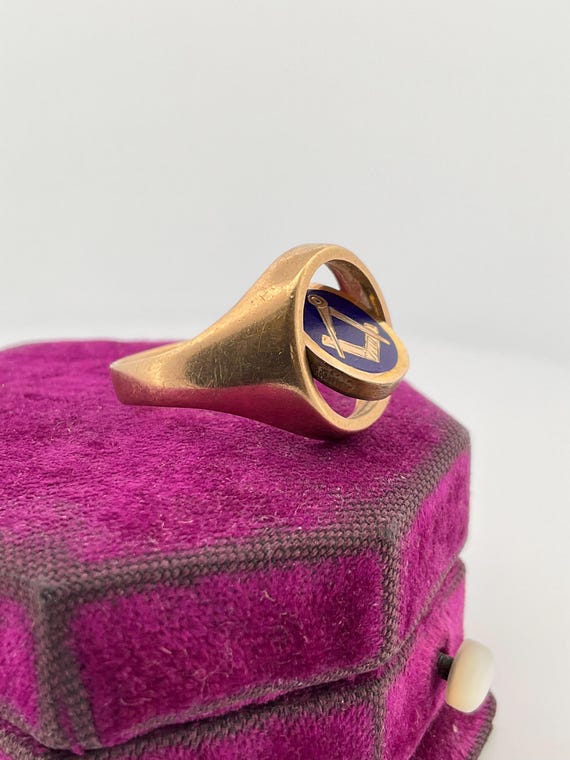 Vintage 9k Gold Reversible Swivel Masonic Ring - Gem