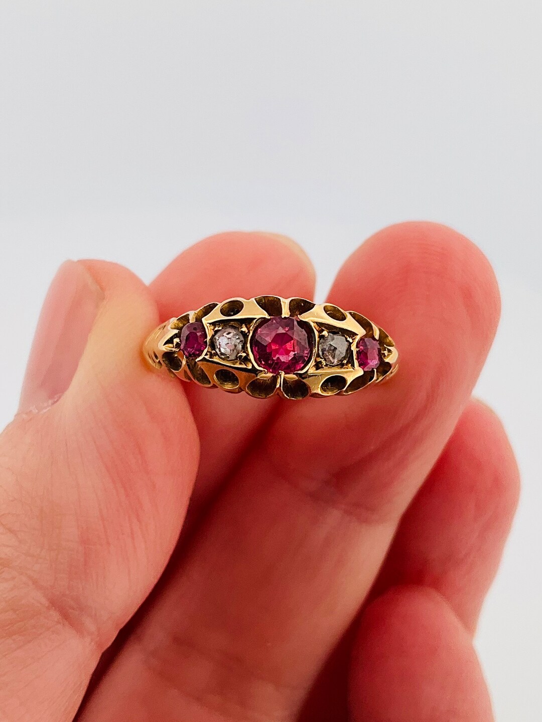 1909 Antique 18k Gold Ruby Rose Cut Diamond Ring Size 6 - Etsy
