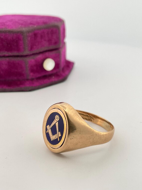 Vintage 9k Gold Reversible Swivel Masonic Ring - Gem