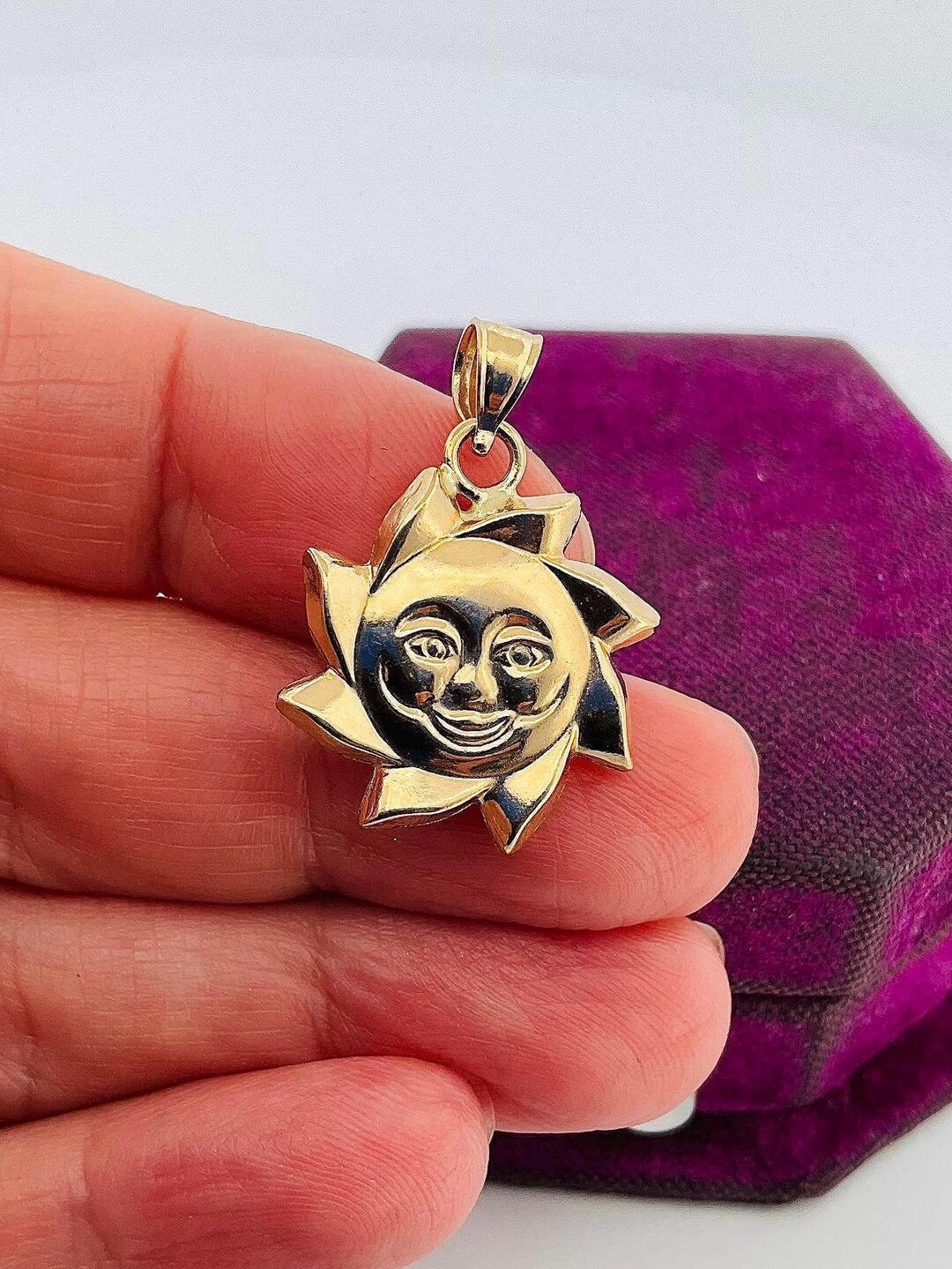 Vintage 14k Yellow Gold Smiling Sun Face Double Sided Pendant - Etsy