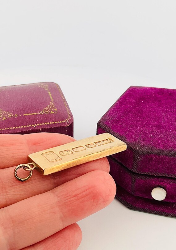 Vintage 1979 9ct Yellow Gold Ingot Bar Pendant (JA15) - Gem