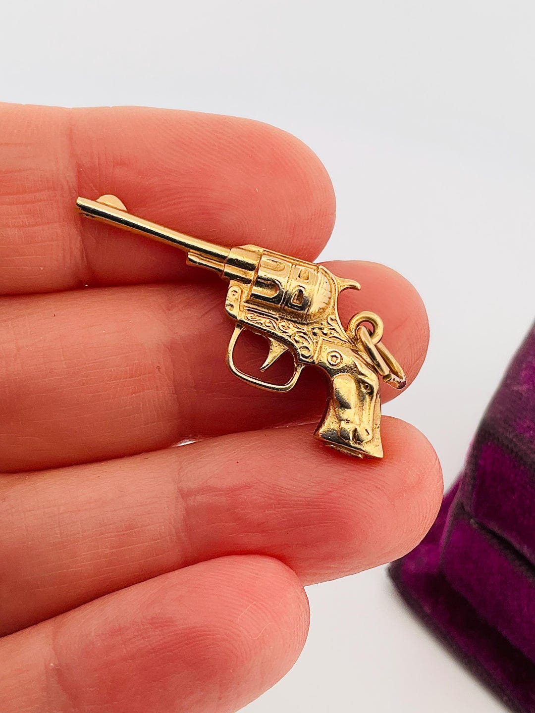 Vintage 14k Yellow Gold Revolver Pistol Charm Pendant Horse Head Grips ...