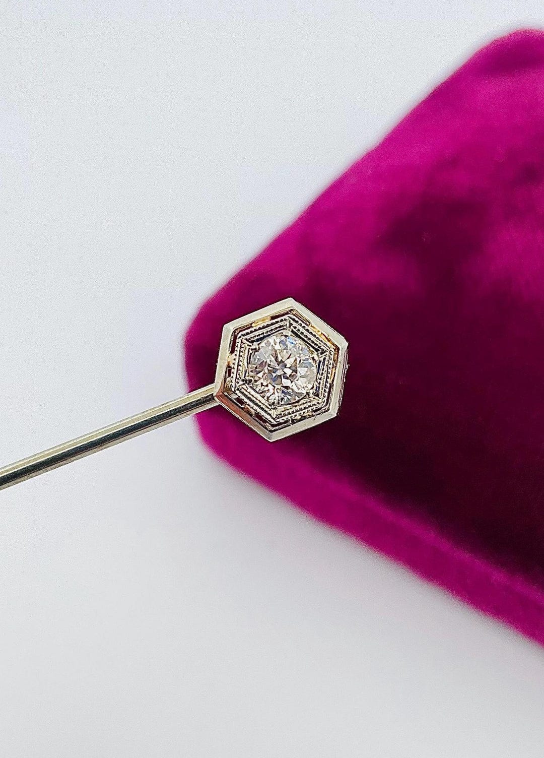 Antique Art Deco Old Mine Cut Diamond Stick Pin 14k White Gold (MA15 ...