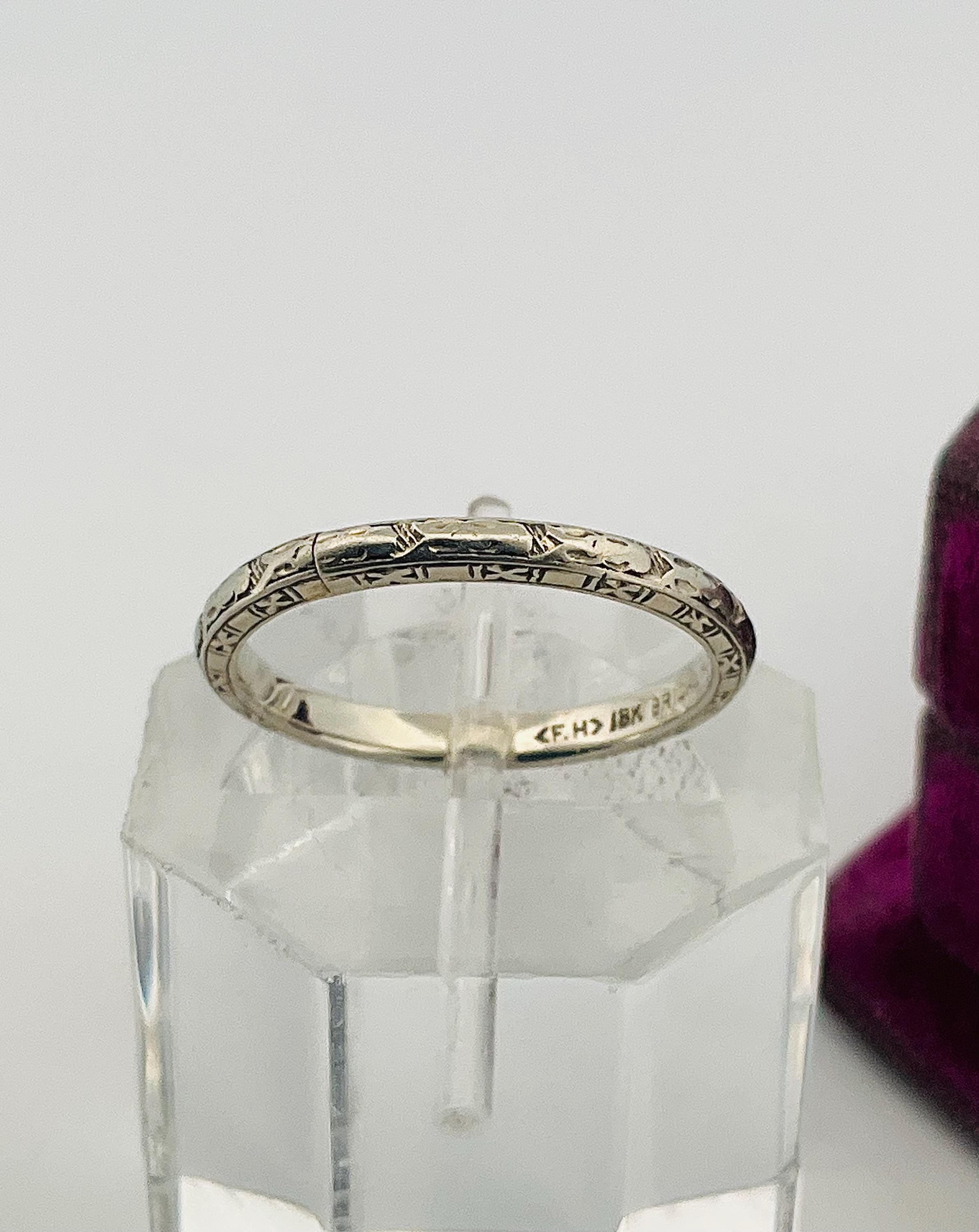 Antique 1930s Art Deco 18k White Gold Bridal Rose Band Ring - Size 5.75 ...