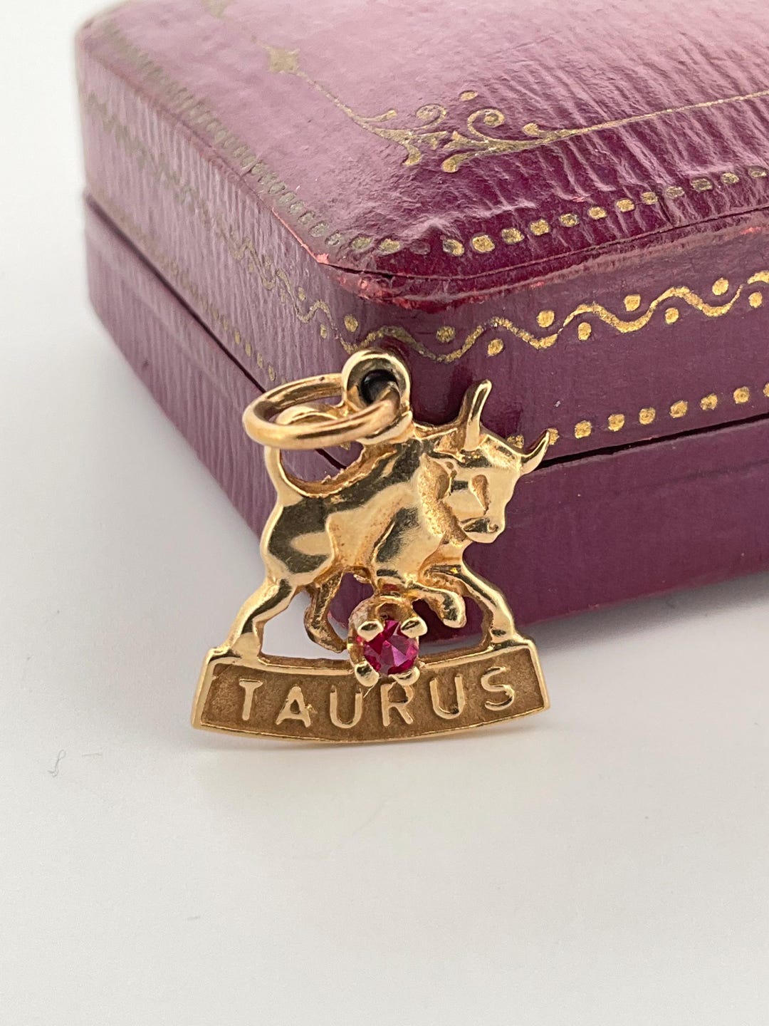 Vintage 10k Yellow Gold Ruby Taurus Zodiac Astrology Charm Pendant (DE14G) - Etsy