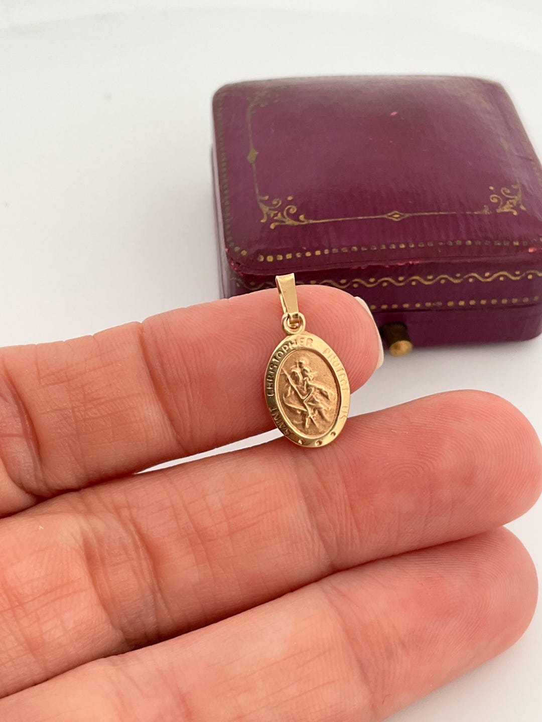 Dainty Oval Vintage Saint Christopher Charm Pendant 10k Yellow Gold ...