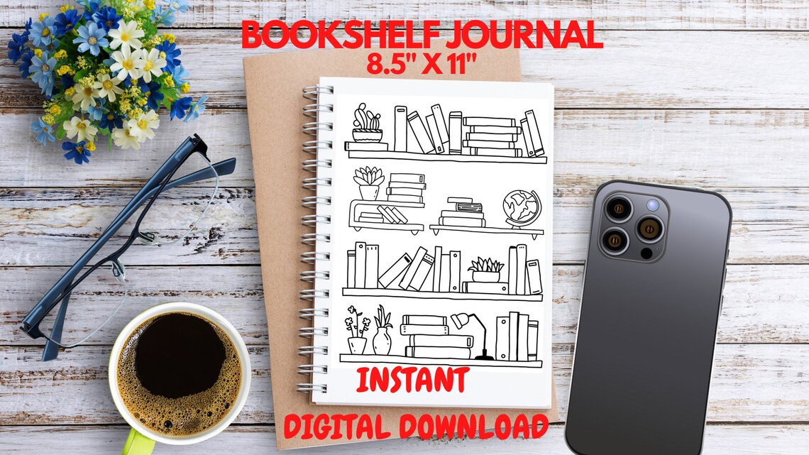 Reading Journal Book Shelf Planner 8.5" X 11" Printable, Reading ...