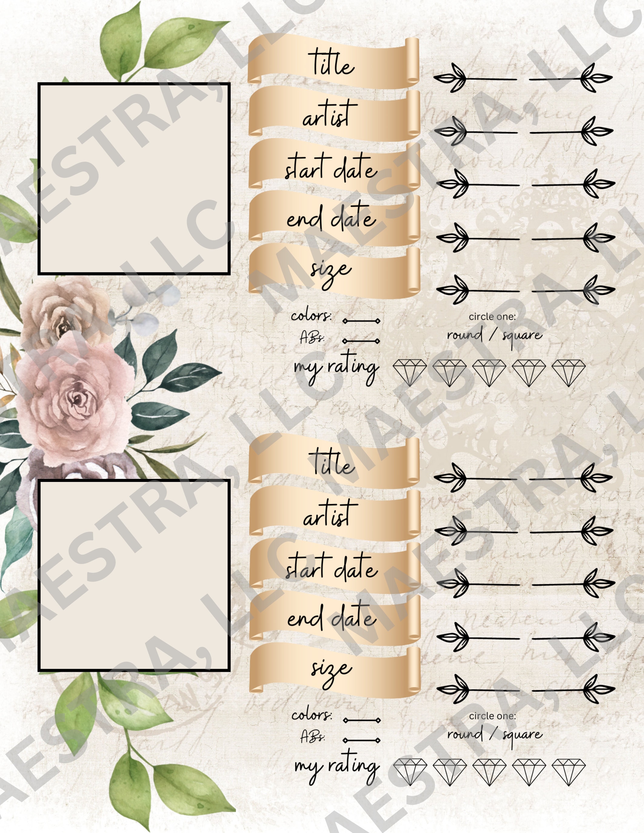 Diamond Art Journal 8.5 X 11 Vintage Floral Diamond Painting Journal ...