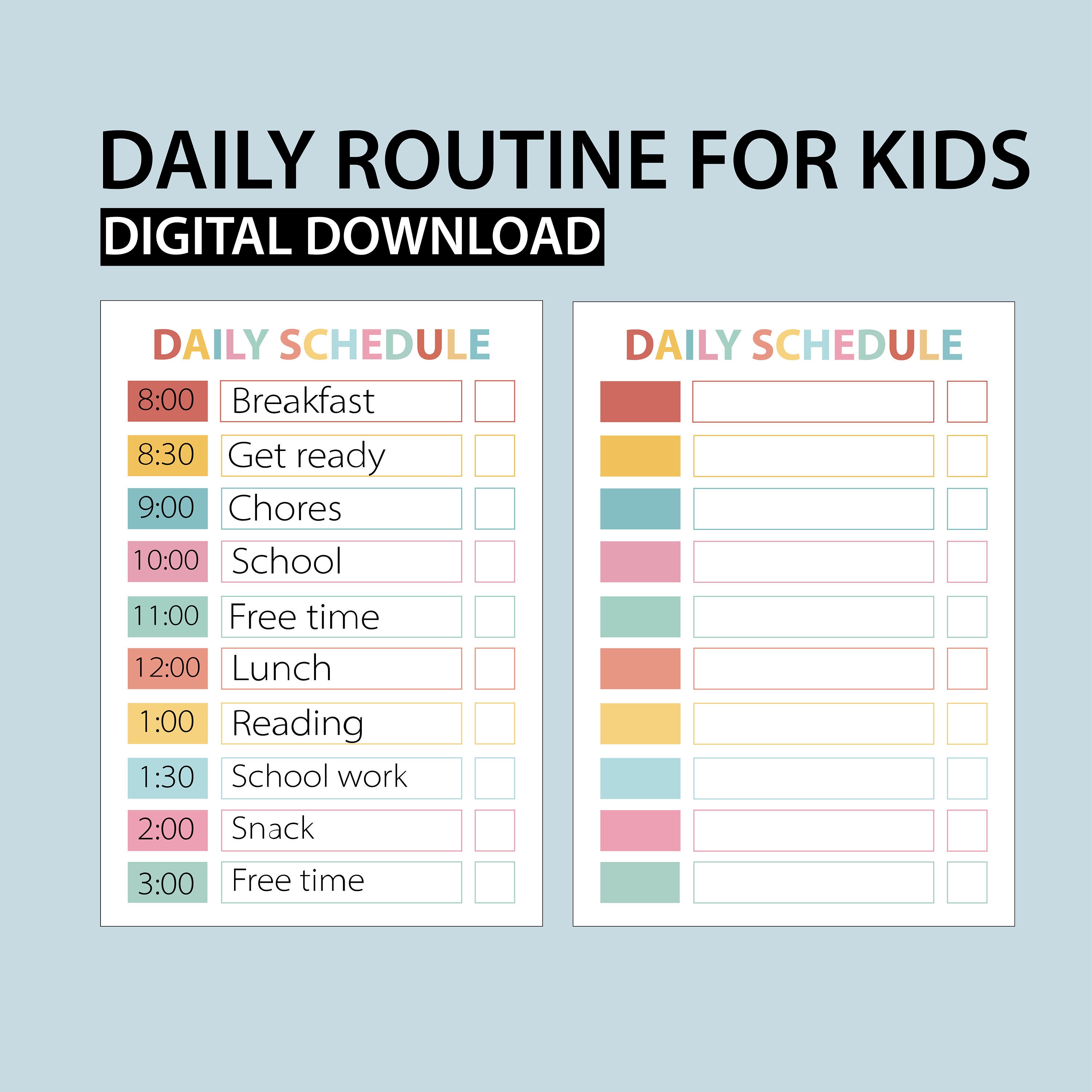 Daily routine printable kids schedule template - imfiko