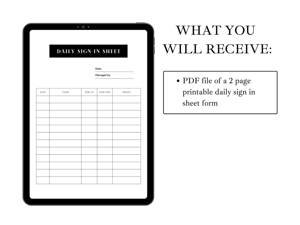 Daily Sign-in Sheet Template, Office Sign-in Sheet, Printable, Client ...
