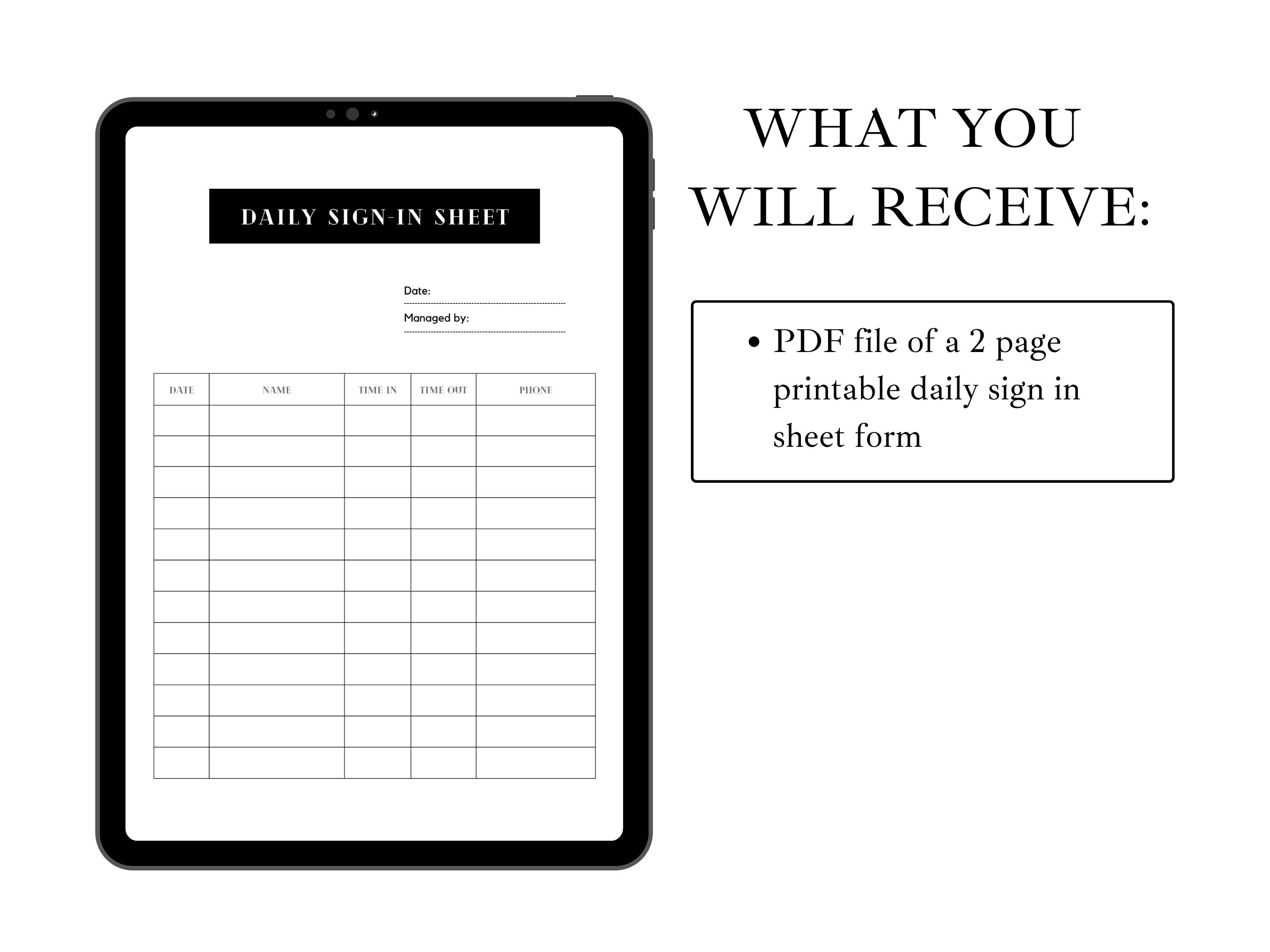 Daily Sign-in Sheet Template, Office Sign-in Sheet, Printable, Client ...