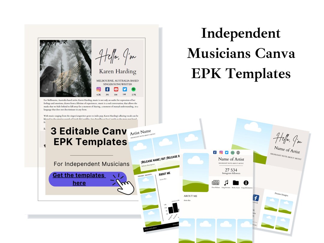 3 X Independent Artist Press Kit Canva Editable Templates | Musician ...