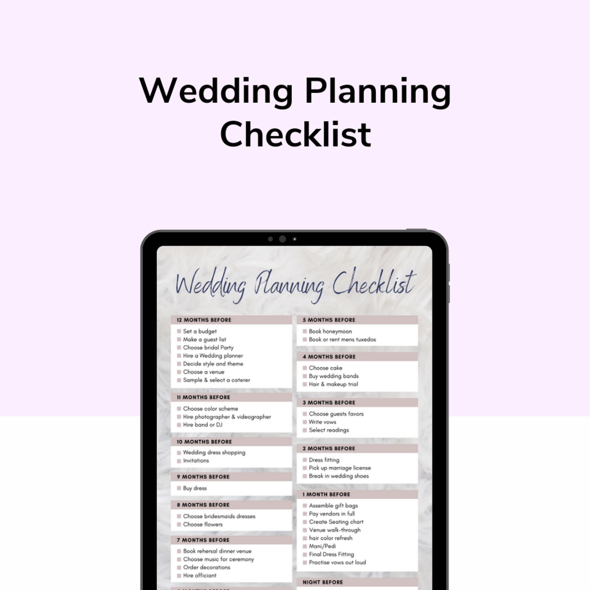 Printable Wedding Checklist Digital Checklist Wedding Resource ...