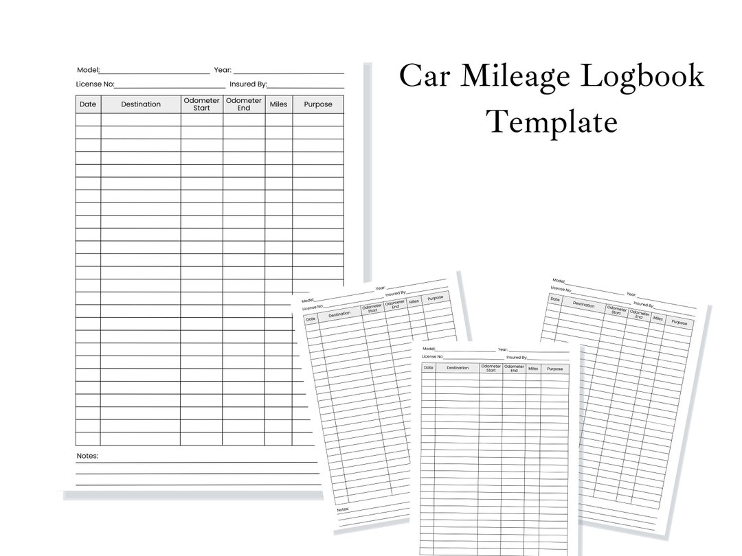 Car Mileage Logbook | Kilometer Kms Tracker | Work Trip Miles Diary ...