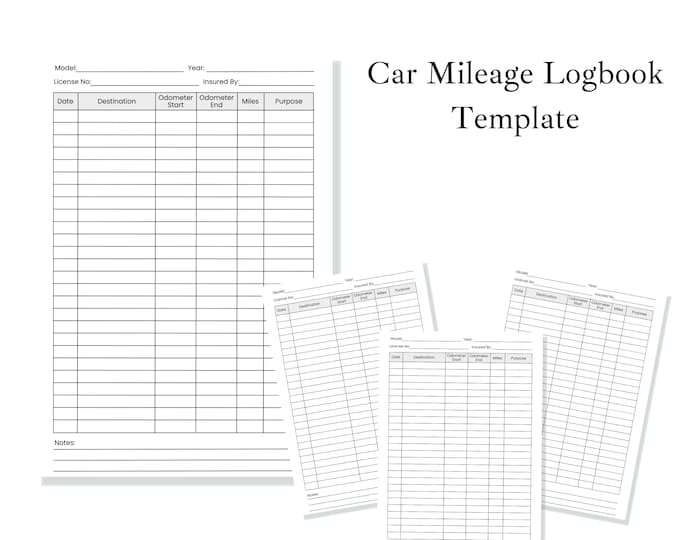 Vehicle Kilometre Log Book Printable, Km Travel Distance Logbook ...
