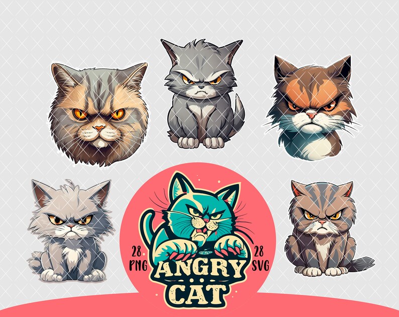28 Grumpy Cats Clipart, Cartoon Cats Png and Svg | Funny Cats Clipart ...