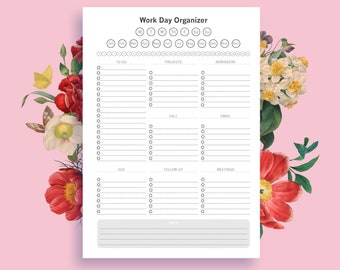 Work Day Organizer Printable Editable Fillable. Work Planner. Printable ...