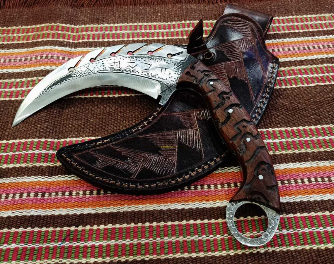 Custom Handmade Carbon Steel Karambit With Polished Wood | Etsy