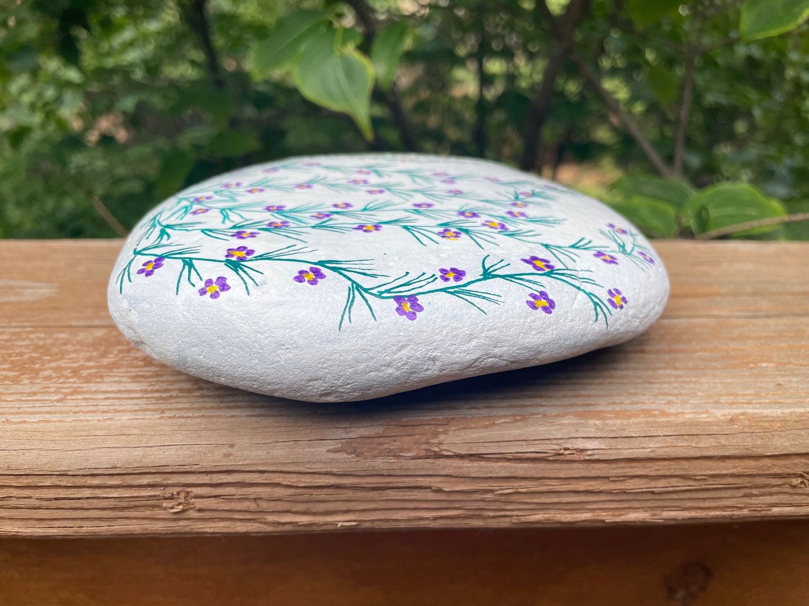 Decorated Rock With Colorful Flowers, Hand Painted Garden Rocks, Unique ...