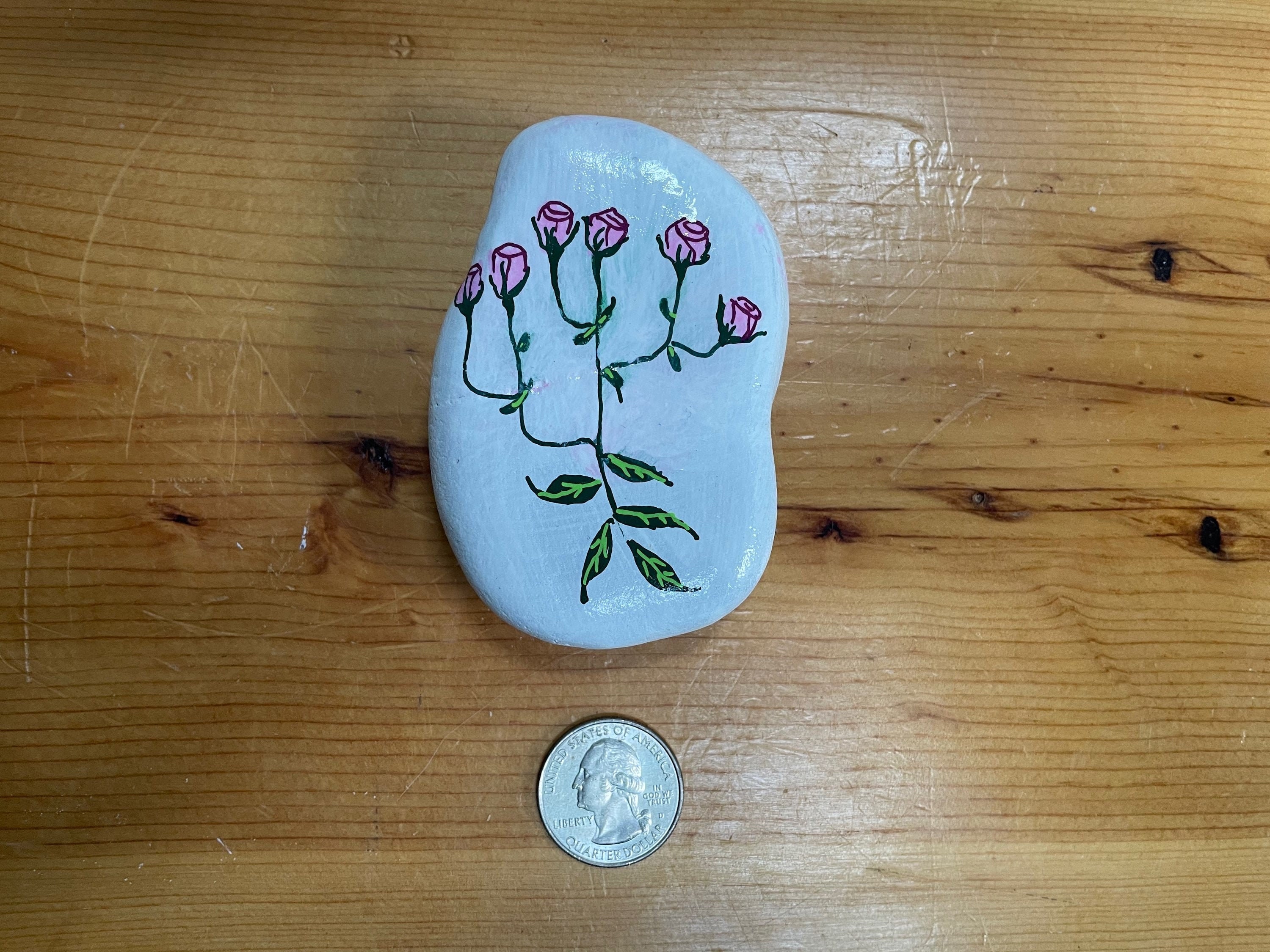 Painted Rocks With Flowers Set of Six Small Hand Decorated River Stones ...