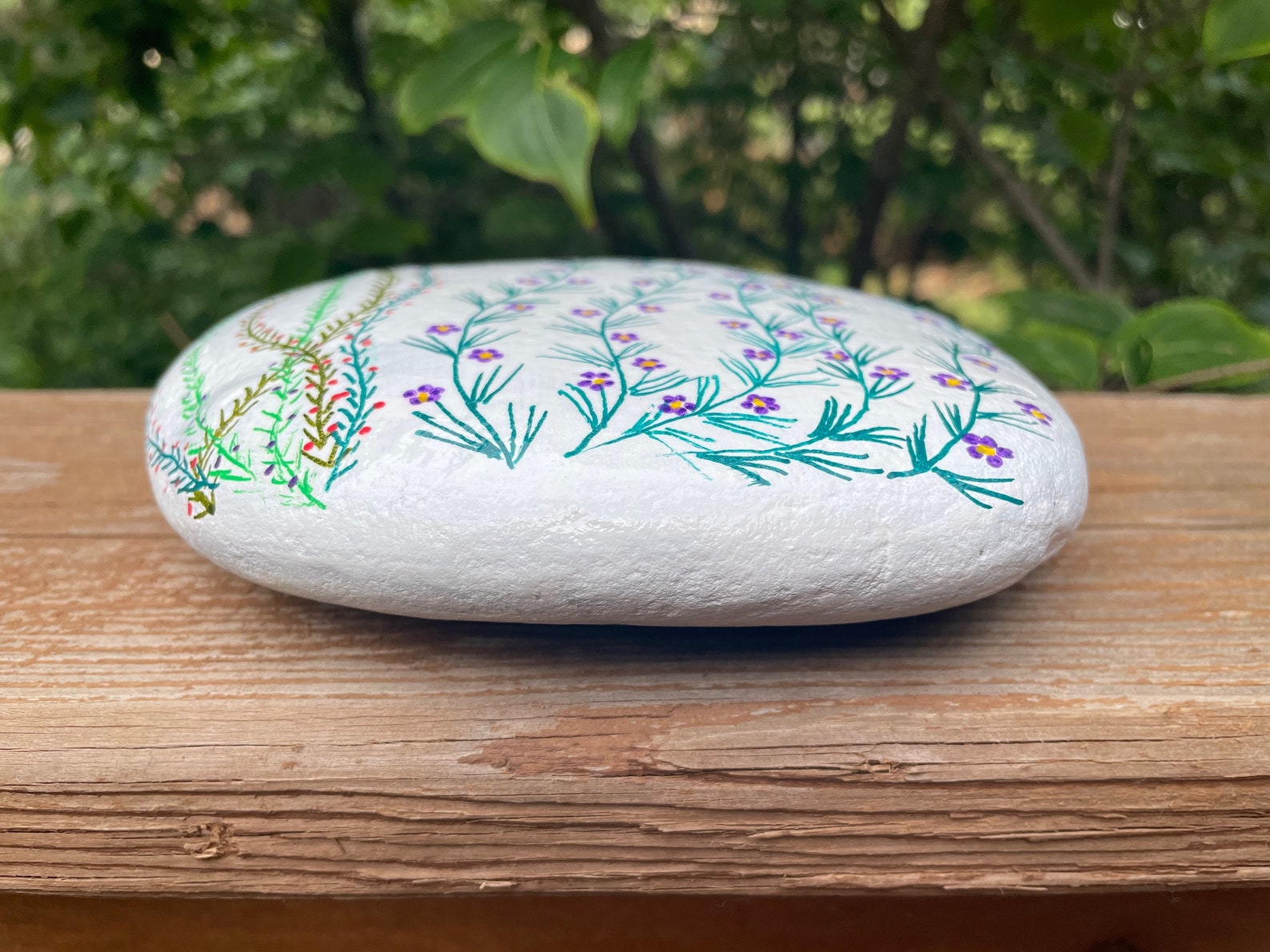 Decorated Rock With Colorful Flowers, Hand Painted Garden Rocks, Unique ...