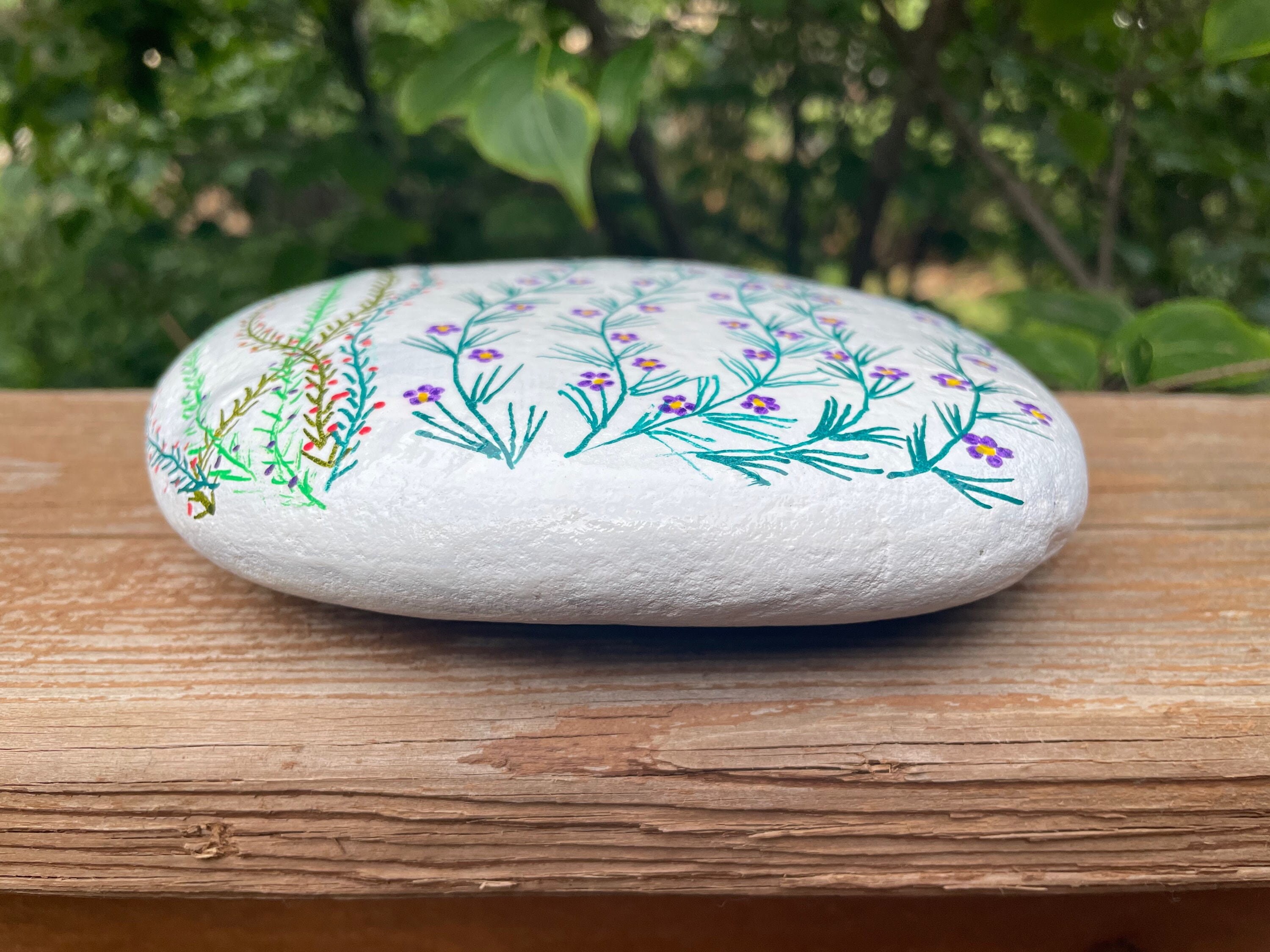Decorated Rock With Colorful Flowers, Hand Painted Garden Rocks, Unique ...