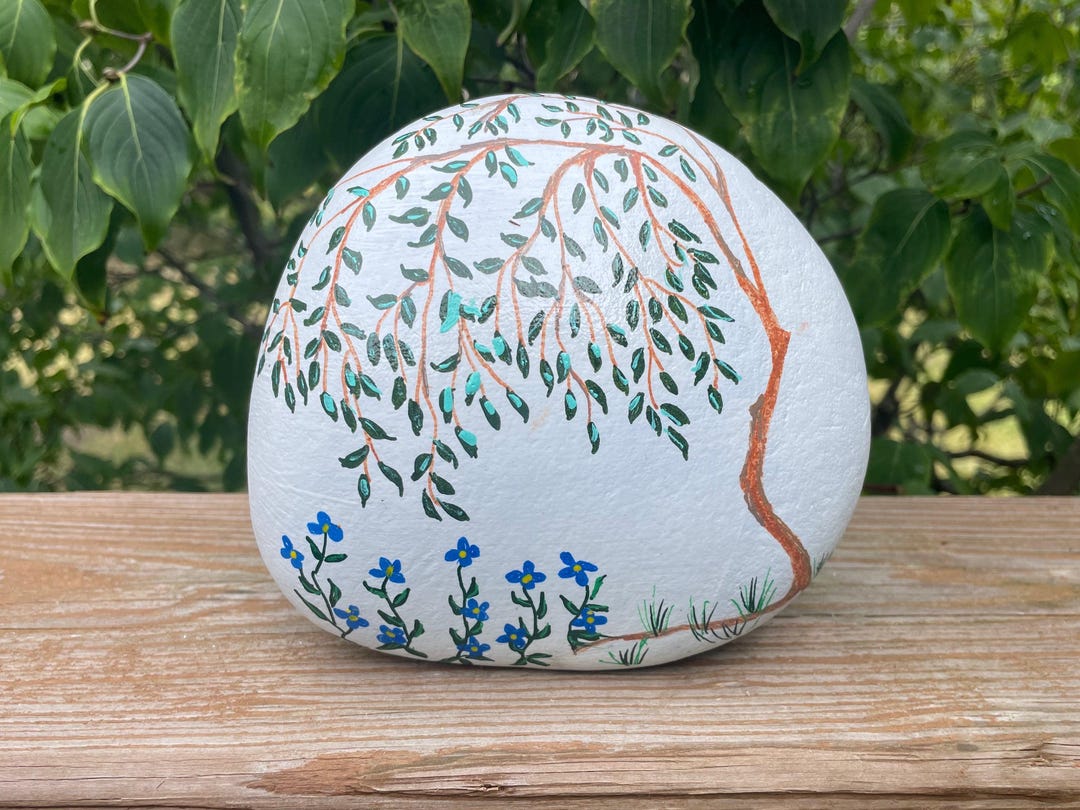 Large Tree Painted Rock With Flowers - Etsy