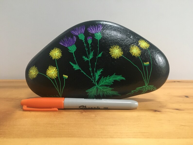 Decorated Rock With Flowers Hand Painted Rocks for Garden - Etsy