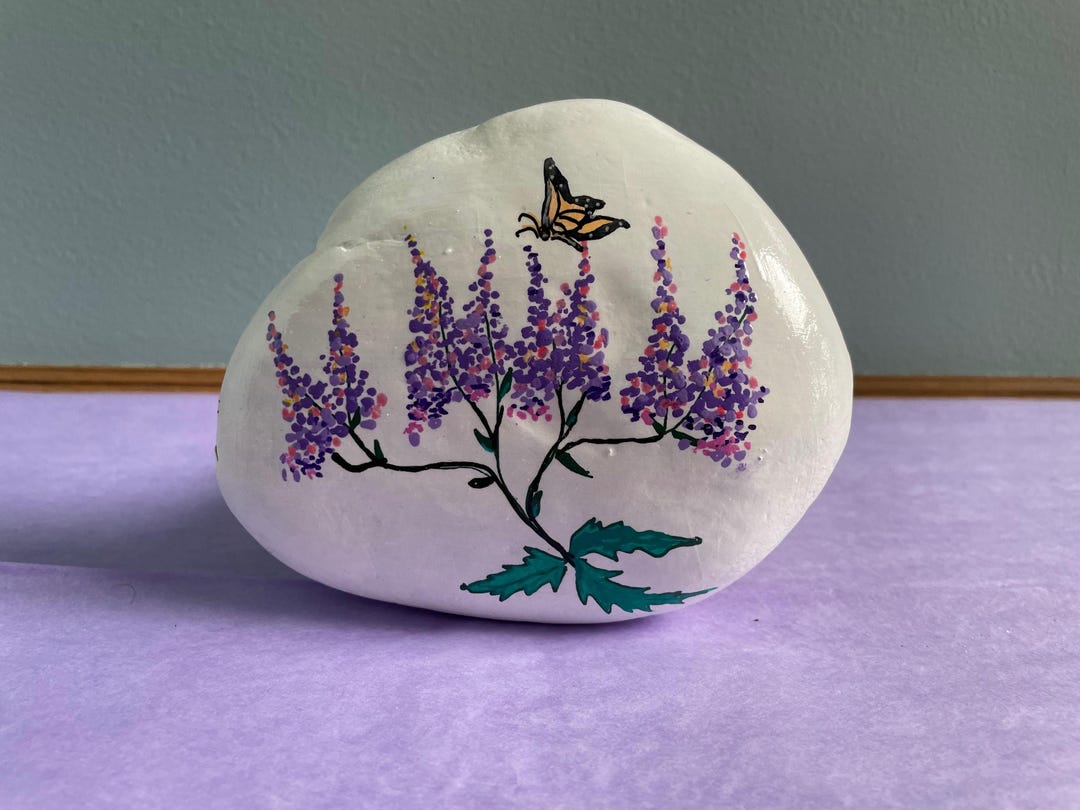 Hand Painted Garden Rock With Flowers, Garden Decoration, Unique ...