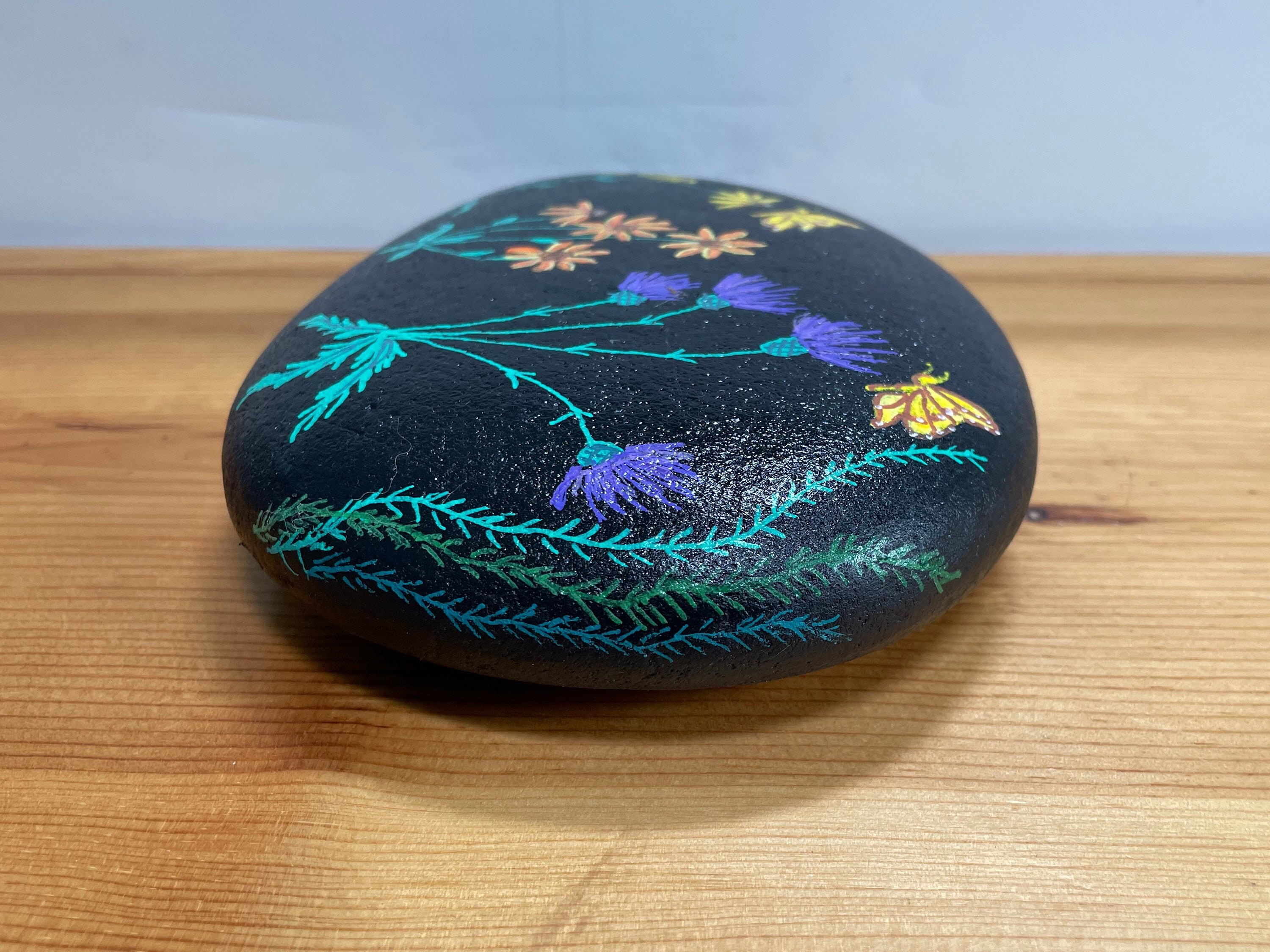 Decorated Rock With Butterflies & Flowers, Hand Painted Rocks for ...