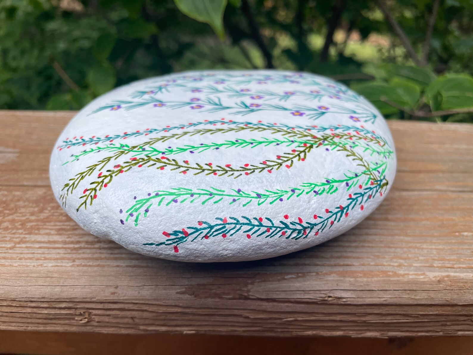 Decorated Rock With Colorful Flowers, Hand Painted Garden Rocks, Unique ...