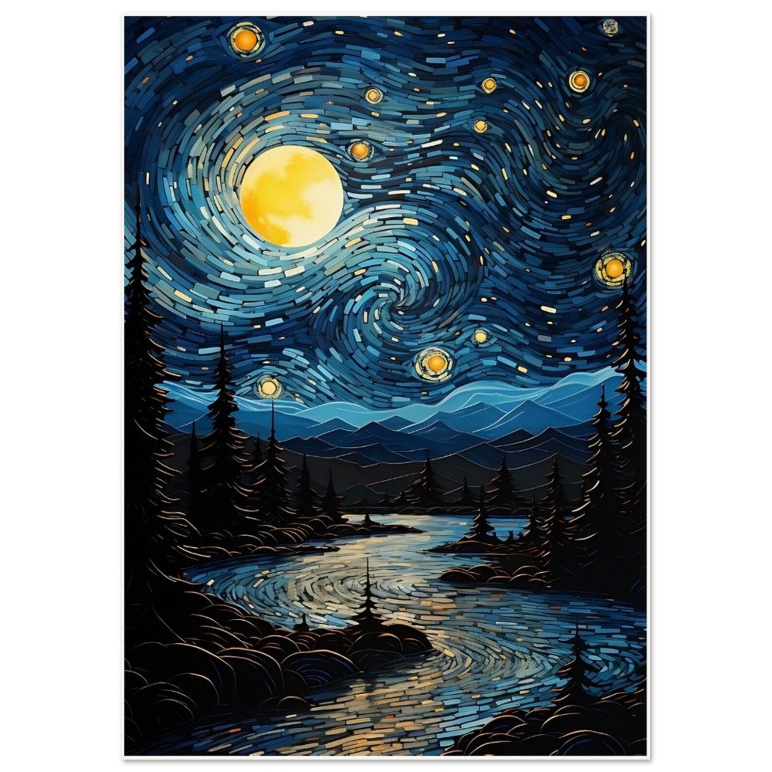 Starry Night River Art Print - Etsy