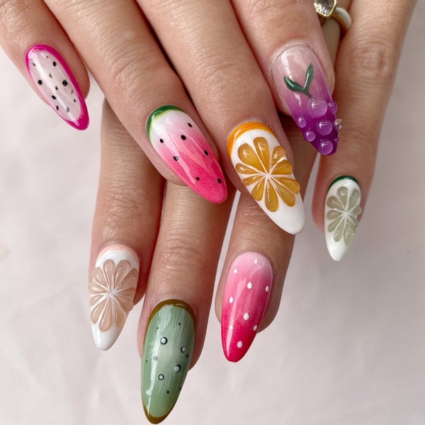 Hand Painted Fake Nails - Etsy