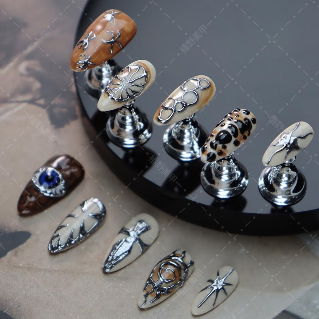 Future Armor Silver Press on Nails, Hand Paint Nails, Stunning Nails ...