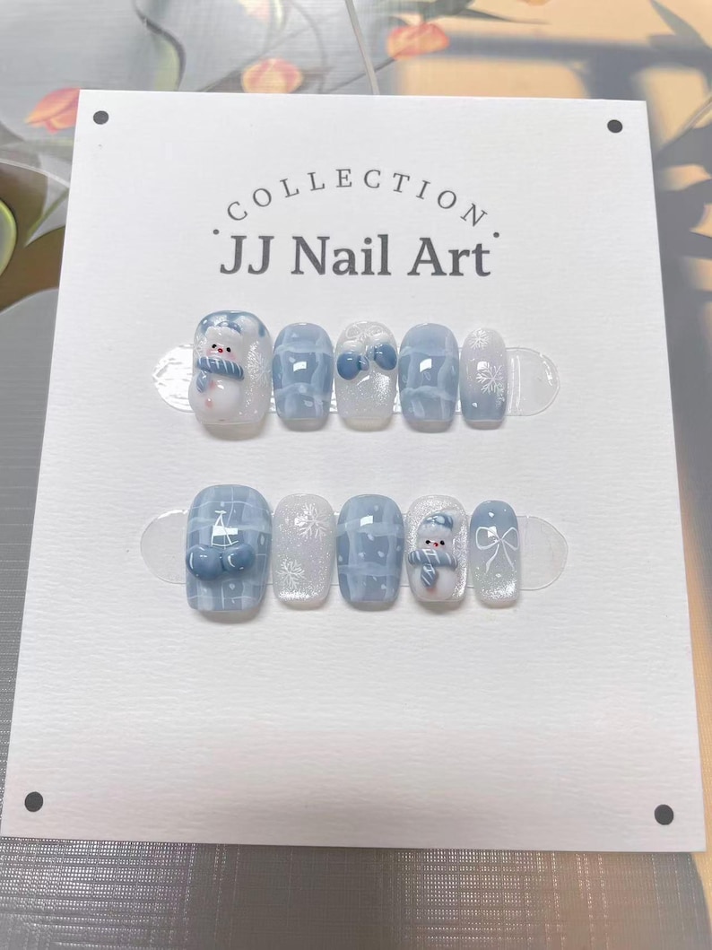 Cute Snowman Hand Painted Press on Nails: Custom Shape Reusable Nail ...