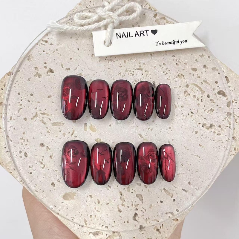 Red Rose Press in Nails - Etsy